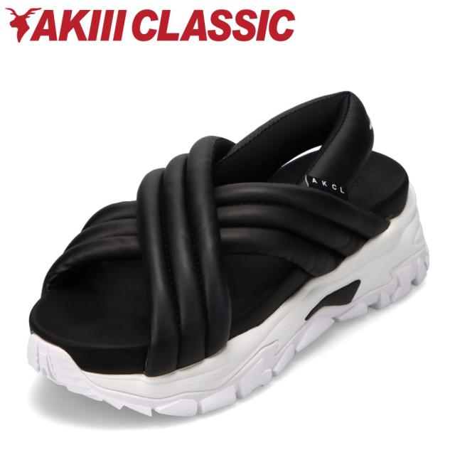 アキクラシック AKIII CLASSIC AKC-0112 レディース靴 靴 シューズ 2E相当 サンダル バデッド スポーツ スポサン 厚底 ぷっくり ふわふわ トレンド 人気 ブランド ホワイト×ブラック