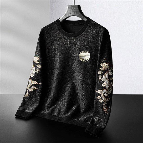 スウェット Tシャツ トレーナー 長袖 刺繍 和風 和柄 龍 メンズ カットソー トップス クルーネック プルオーバー オシャレ ルームウェア