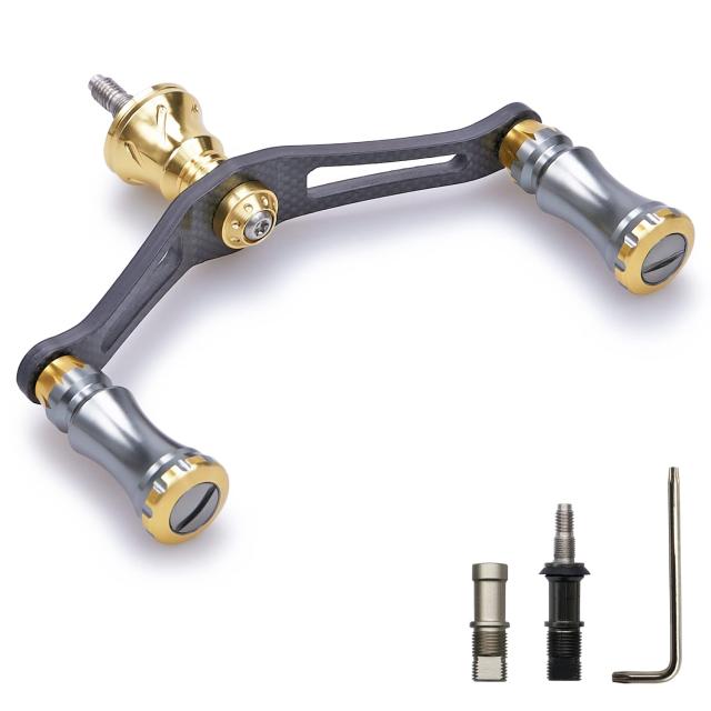 ガンメタル＆ゴールド HEIGHTEN 90mm リール ハンドル シマノ ダイワ 通用 1.5K炭素布 カーボンクランクハンドル スピニングリール用 Chess Series (ガンメタル＆ゴールド) (156)