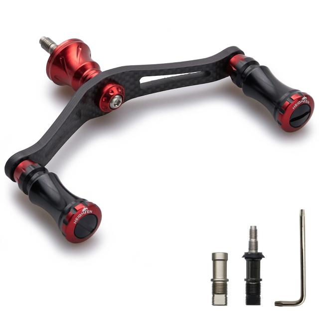 ブラック＆レッド HEIGHTEN 90mm リール ハンドル シマノ ダイワ 通用 1.5K炭素布 カーボンクランクハンドル スピニングリール用 Chess Series (ブラック＆レッド) (241)