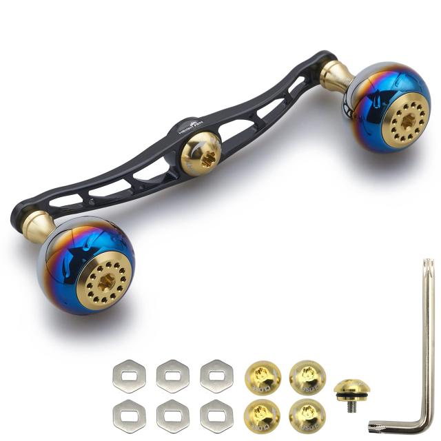 130mm_ゴールド＆ブラック HEIGHTEN 130/120/115mm リール ハンドル シマノ ダイワ アブガルシア 通用 ベイトリール 用 Aurora Series (130mm， ゴールド＆ブラック) (375)