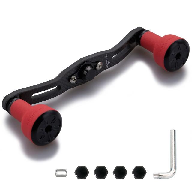 110mm_レッド＆ブラック HEIGHTEN 120/110mm リール ハンドル 厚さ4mm 1.5K炭布 カーボン 24mm TPE製 ノブ搭載 シマノ(SHIMANO) ダイワ(DAIWA) アブ(Abu) 通用 ベイトリール 用 TPE Series (110mm， レッド＆ブラック) (430)