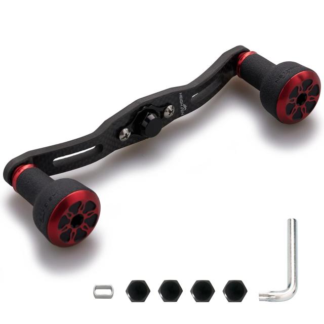 110mm_ブラック＆レッド HEIGHTEN 120/110mm リール ハンドル 厚さ4mm 1.5K炭布 カーボン 24mm TPE製 ノブ搭載 シマノ(SHIMANO) ダイワ(DAIWA) アブ(Abu) 通用 ベイトリール 用 TPE Series (110mm， ブラック＆レッド) (471)