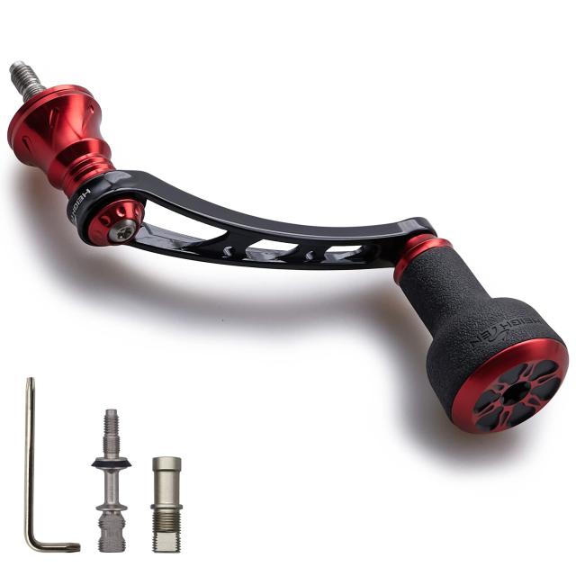 ブラック＆レッド HEIGHTEN 56mm リール ハンドル 24mm TPE製 ノブ搭載 シマノ ダイワ 通用 スピニングリール 用 TPE Series (ブラック＆レッド) (475)