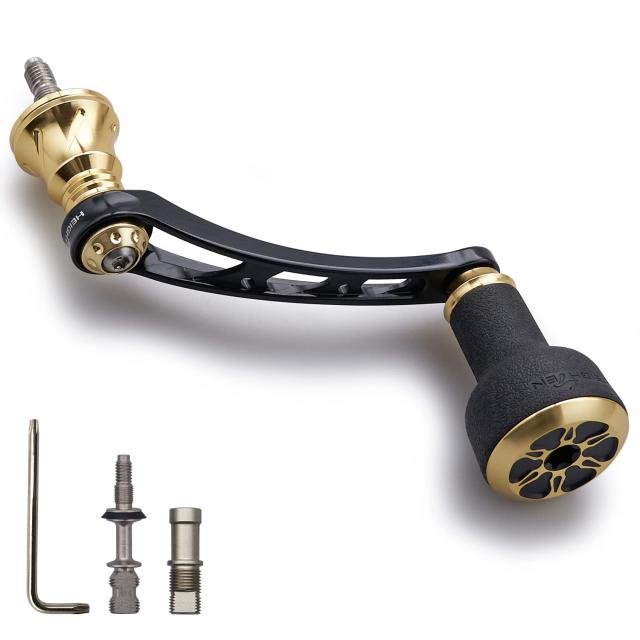 ブラック＆ゴールド HEIGHTEN 56mm リール ハンドル 24mm TPE製 ノブ搭載 シマノ ダイワ 通用 スピニングリール 用 TPE Series (ブラック＆ゴールド) (478)