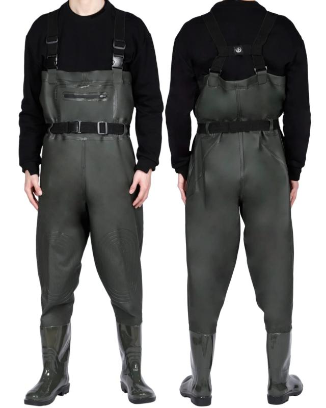 25cm~26cm [unizom] ウェーダー 釣り 胴長 長靴 【ヒザ補強・簡単脱着・動きやすい】 ラジアルソール 完全防水 丈夫 チェストハイ フィッシングウェーダー (25cm~26cm)