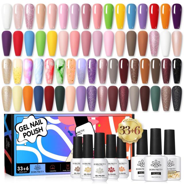 33色+6種類 ホリデーレターシリーズ BORN PRETTY ジェルネイル カラー 春/夏 ジェルセット33色+6種類 マカロンキャンディー ネイル トップコート ソークオフジェル ネイルアートサロン用品 ジェルネイルセット