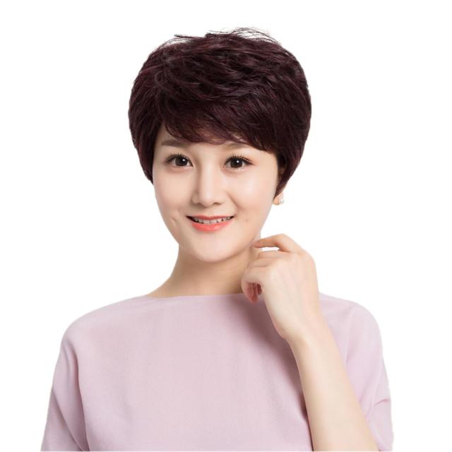 ダークブラウン#934 P＆Z ウィッグ ショート巻き シルクつむじ 人毛100% 手植え 中高年 かつら フルウイッグ 母のウィッグ 女性 wig ネット付き