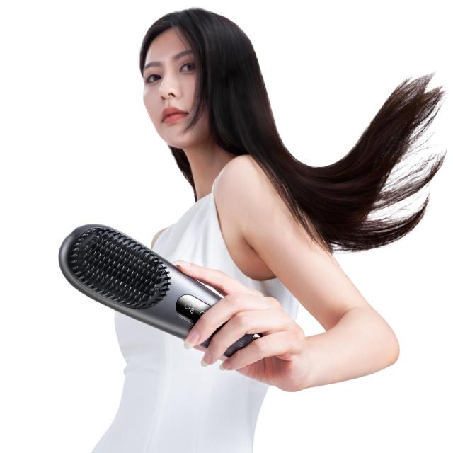 グレー ヒートブラシ コードレス 1億マイナスイオン 6400mAh大容量バッテリー 160〜230℃ 3段階温度調整 MCH急速加熱 Type-C急速充電 静電気防止 ポータブル (グレー)