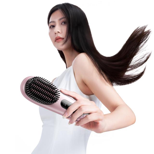 ピンク llano ヒートブラシ コードレス 【2024最新型 1億マイナスイオン】6400mAh 大容量 ミニアイロンブラシ 160〜230℃ MCH急速加熱 Type-C急速充電 ポータブルストレートヒートブラシ 3段階温度調整 静電気防止 持ち運び (ピンク)