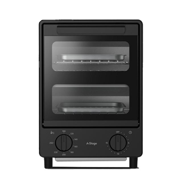 爆速 リベイク トースター  OT01A-BK ブラック｜A-stage エーステージ 2枚焼きトースト グリル スリム 2階建て 速い 美味しい 温度調節 250℃ 軽い 縦型