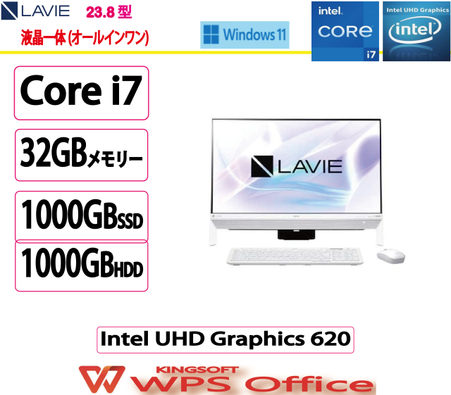 展示品 NEC(日本電気) デスクトップパソコン NEC LAVIE Desk All-in-one/i7/32GB/HDD：1TB SSD：1TB/Intel UHD Graphics ...