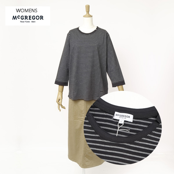 McGREGOR マクレガー レディース WOMENS 311703703 ロゴ刺繍 ボーダー 七分袖 カットソー スリット