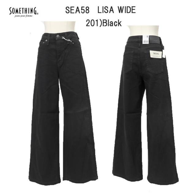 SALE 10% OFF Something サムシング sea58 リサ ワイド ブラック パンツ LISA WIDE 201Black フレアーワイト