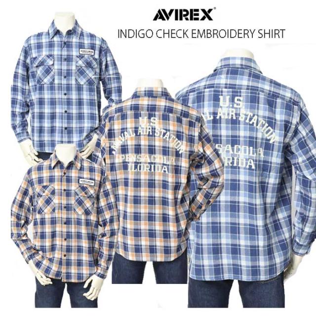 AVIREX アヴィレックス 4120005 メンズ シャツ COTTON CHECK EMBROIDERY SHIRT コットン チェック エンブロイデリー シャツ