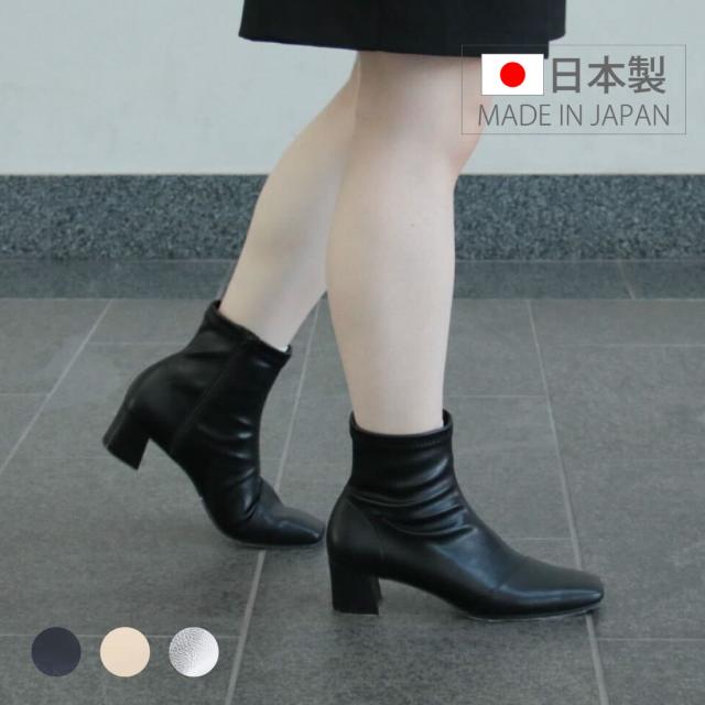 レディース ブーツ スクエアトゥブーツ ショートブーツ 疲れにくい 歩きやすい スクエアトゥ シンプル ローヒール チャンキーヒール 太ヒール ディアギャラリー DEAR GALLERY 日本製 サイドジッパー サイドファスナー