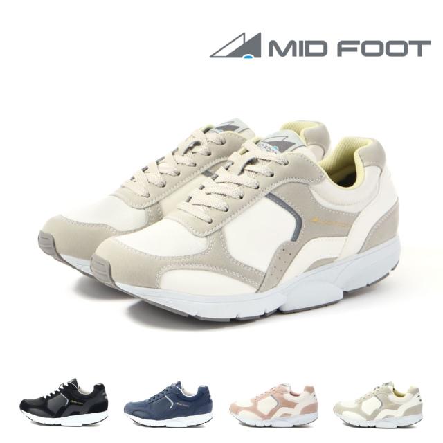 ミッドフット MIDFOOT レディース スニーカー デイリーライフウォーク MF-82L ウォーキング 歩く力 ダイエット 外反母趾 4E 幅広 甲高 ワイド 制菌 消臭 通気性 軽量 足底腱膜炎 婦人 靴 シューセラー 長距離 骨挫傷 踵 関西大学