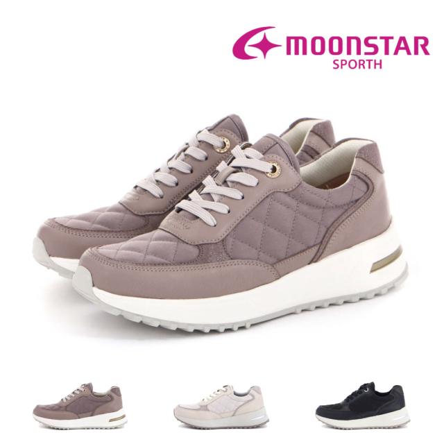 ムーンスター moonstar レディース スニーカー スポルス SP0801 本革 スリッポン 3E 幅広 ワイド ゆったり 外反母趾 衝撃吸収 撥水