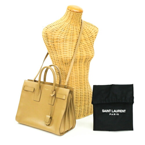 【ABランク】 サンローラン SAINT LAURENT サック ド ジュール カーフレザー ハンドバッグ 324823 手提げかばん 斜めかけ 2WAYバッグ レディース ダークベージュ 中古 mac06021