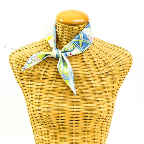 【Sランク】 エルメス HERMES ロザンジュ ナノ スカーフ シルク ひし形 羽柄 NANO レディース ブルー / イエロー / ピンク 新品同様 中古 mad22003