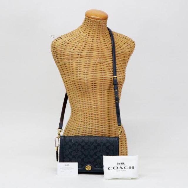 コーチ COACH ライリー ショルダーバッグ レザー PVC シグネチャー 31070 ポシェット ターンロック レディース ネイビー 美品 中古 maj07007