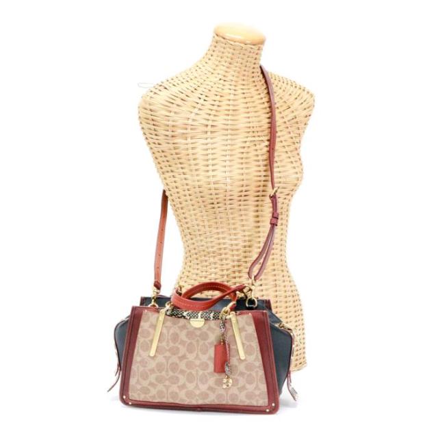 コーチ COACH ドリーマー レザー PVC スネークスキン シグネチャー ハンドバッグ 38846 2WAYバッグ レディース ベージュ / ブラウン 中古 mak30006