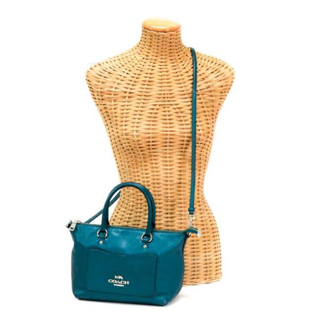 コーチ COACH ミニエマ サッチェル ペプルレザー メタリック F38053 ショルダーバッグ ハンドバッグ 2way レディース ダークターコイズ 中古 mal02002
