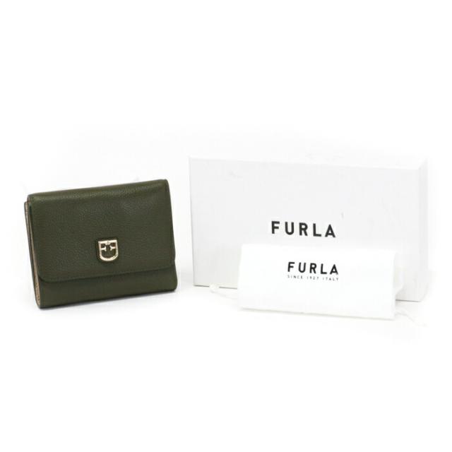 フルラ FURLA 三つ折り財布 レザー PDX9BEA ミディアムウォレット コンパクトウォレット レディース メンズ カーキ 美品 中古 mao24018