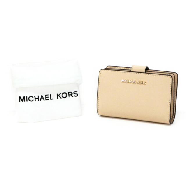 マイケルコース MICHAEL KORS ジェットセット トラベル 二つ折り財布 レザー 35F7GTVF2L ミディアムウォレット L字ファスナーケース GD金具 レディース バフ (ベージュ) 美品 中古 maq02011