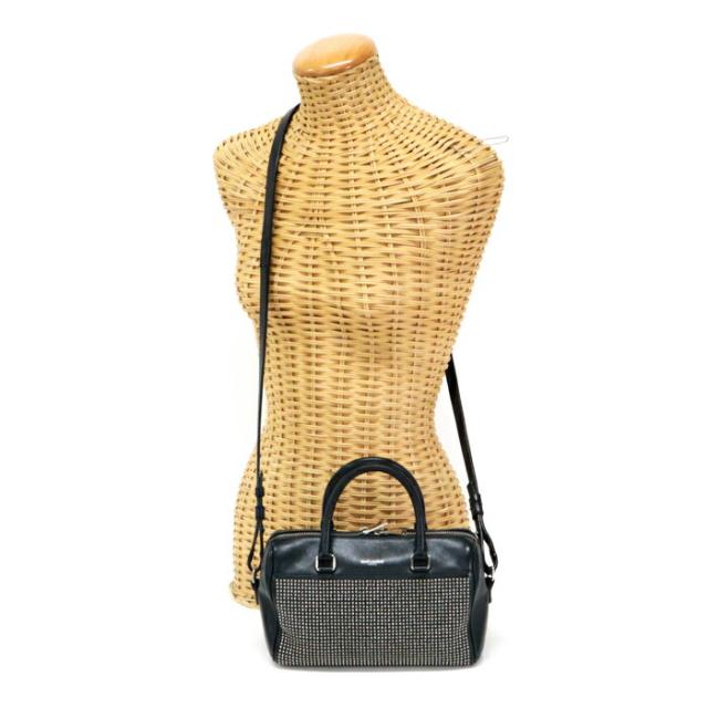 【Cランク】 サンローラン SAINT LAURENT ベイビー ダッフル カーフレザー スタッズ 332423 ハンドバッグ 2WAYバッグ 肩掛け ショルダーバッグ ミニボストン レディース ブラック / シルバー 中古 mav16002