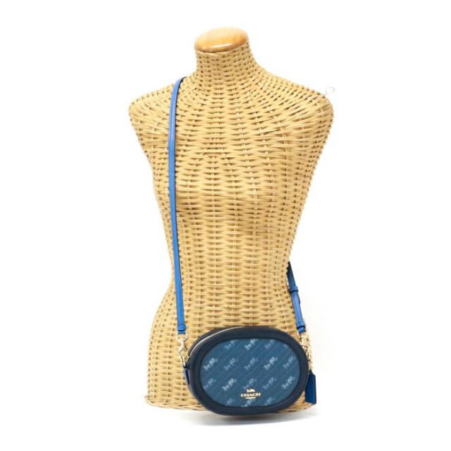 コーチ COACH カメラバッグ PVC カーフレザー ホース アンド キャリッジ ロゴ デニム C4057 ショルダーバッグ クロスボディ 斜め掛け 肩掛け ポシェット レディース インディゴ ブルー / ネイビー / ブルー 中古 maz10009