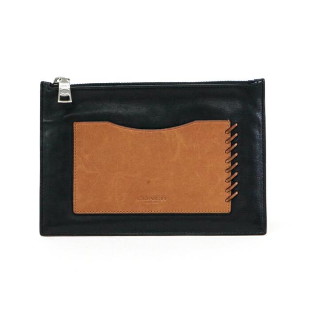 コーチ COACH クラッチバッグ レザー 65037 セカンドバッグ トラベルポーチ マルチケース ポーチ 小物入れ メンズ レディース ブラック / ブラウン 中古 mba08007