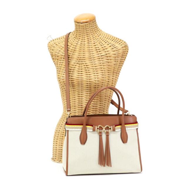 ケイトスペード Kate Spade トゥージュール キャンバス / レザー PXRUB388 ハンドバッグ 手提げかばん 2WAYバッグ 肩掛け トートバッグ フリンジ レディース ベージュ / ブラウン 中古 mbb05017