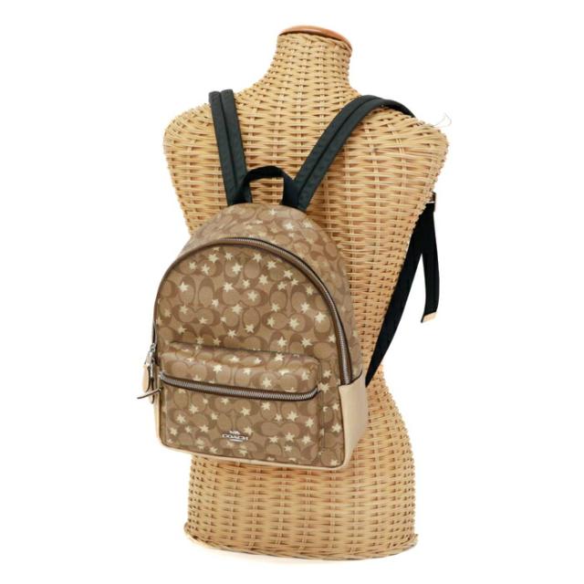 コーチ COACH チャーリー ミニ バックパック ウィズ スター PVC / レザー シグネチャー / スター F41298 ミニ リュック かばん レディース メンズ ベージュ / ゴールド 中古 mbb06015