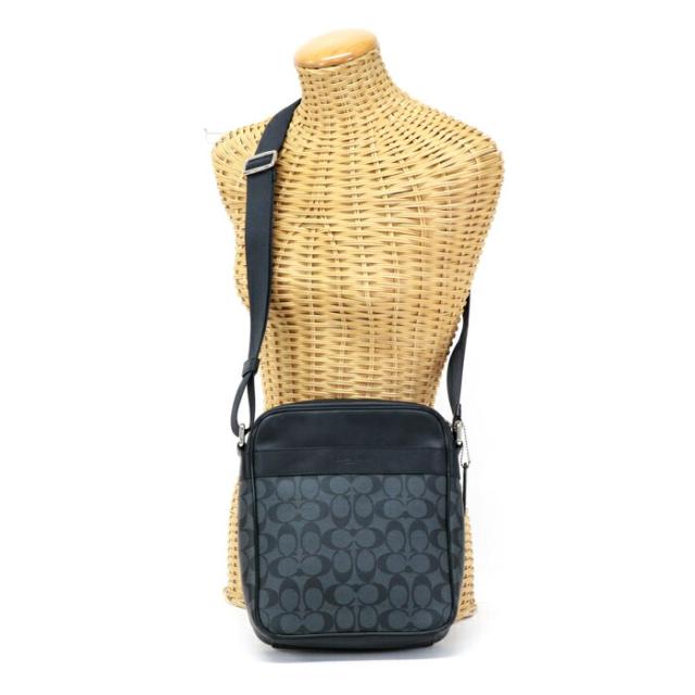 コーチ COACH ショルダーバッグ PVC レザー シグネチャー F54788 ポシェット 斜め掛け 肩掛け フライトバッグ メンズ レディース グレー / ブラック 中古 mbb17008