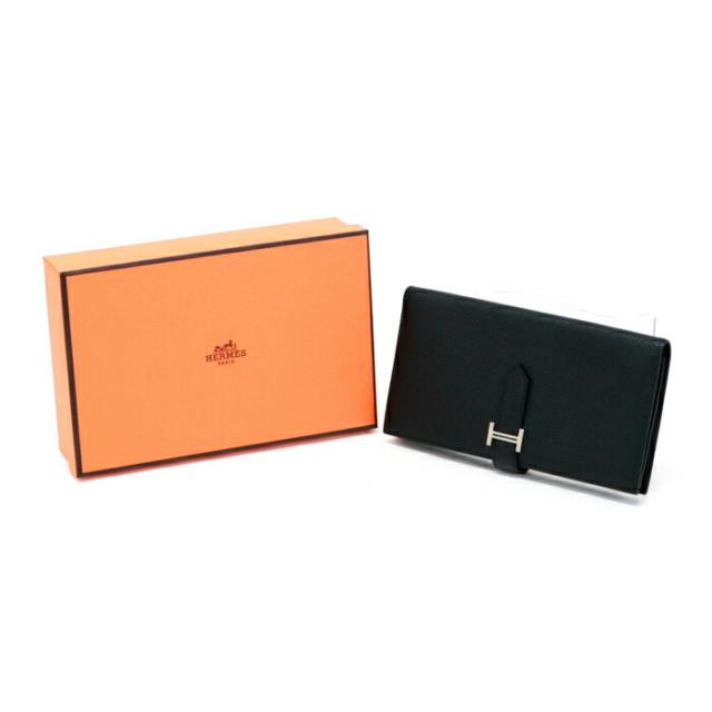 【ABランク】 エルメス HERMES ベアンスフレ エプソン (レザー) SV金具 Y刻印 2020年 長財布 二つ折り財布 かぶせ蓋 コンチネンタルウォレット ロングウォレット H金具 メンズ レディース ノワール (ブラック) 中古 mbb26029