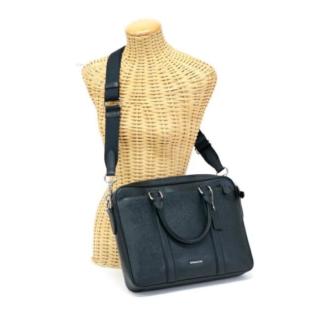 コーチ COACH ブリーフケース レザー F59056 ビジネスバッグ 書類かばん 2WAYバッグ 肩掛け 斜め掛け メンズ ブラック 中古 mbc01014