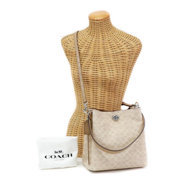 コーチ COACH チャーリー バケット バッグ PVC レザー シグネチャー 89003 2WAYバッグ 肩掛け ショルダーバッグ トップハンドルバッグ ハンドバッグ ターンロック レディース ライトベージュ 中古 mbc11004