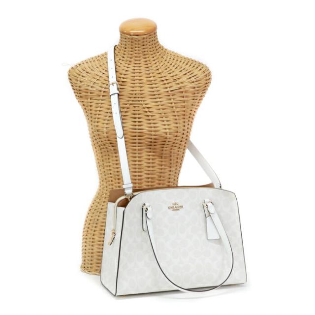 コーチ COACH テイタム キャリーオール PVC / レザー シグネチャー C4075 トートバッグ 肩掛け 2WAYバッグ ハンドバッグ ビジネスバッグ レディース メンズ ホワイト / グレー 美品 中古 mbc11006