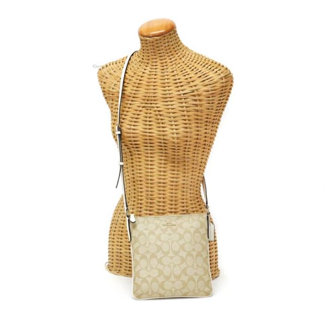 コーチ COACH ショルダーバッグ PVC / レザー シグネチャー F58309 ポシェット クロスボディ 斜め掛け 肩掛け レディース メンズ ライトカーキ / チョーク (アイボリー) 中古 mbc31034