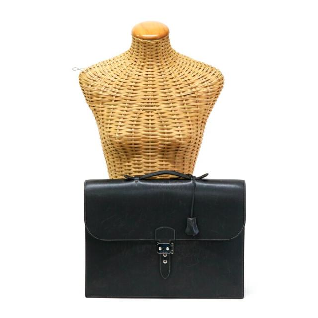 【Cランク】 エルメス HERMES サックアデペッシュ 41 ボックスカーフ (レザー) SV金具 □E刻印 2001年 ブリーフケース ビジネスバッグ 書類かばん メンズ グラファイト (グレー) 中古 mbc31036