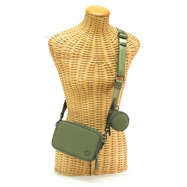 コーチ COACH チャーター スリム クロスボディ ソフト ポリッシュド ペブル レザー CC070 ミニ ショルダーバッグ 斜め掛け 肩掛け スマホショルダー ポシェット メンズ レディース モス (カーキ) 中古 mbd15002