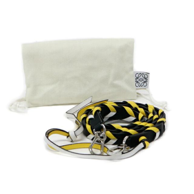 ロエベ LOEWE ブレイデッド バッグストラップ カーフスキン (レザー) 112 30 S95 バイカラー 編み込み ショルダーストラップ バッグアクセサリー 交換用 レディース メンズ ブラック / イエロー / ホワイト 美品 中古 mbd19011