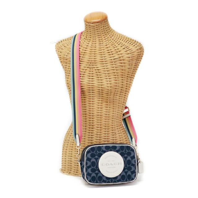 コーチ COACH ショルダーバッグ デニム / レザー シグネチャー C2822 カメラバッグ クロスボディ 斜め掛け 肩掛け ポシェット レディース ネイビー / ホワイト 中古 mbe02017