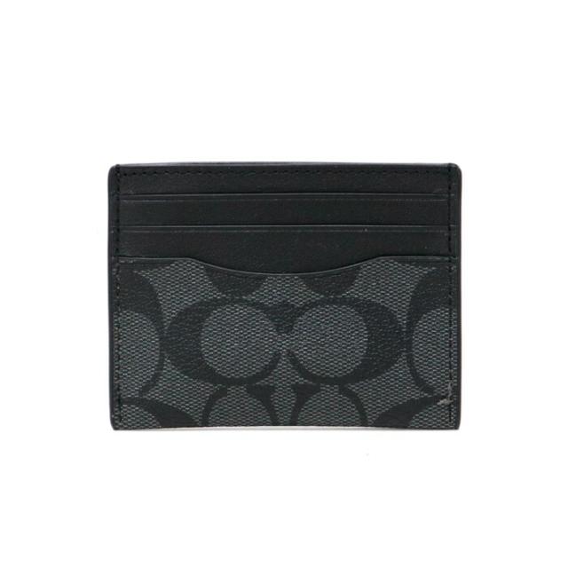 コーチ COACH カードケース PVC レザー シグネチャー 58110 パスケース 定期入れ 名刺入れ カードホルダー メンズ レディース チャコール (グレー) / ブラック 新品同様 中古 mbe04005