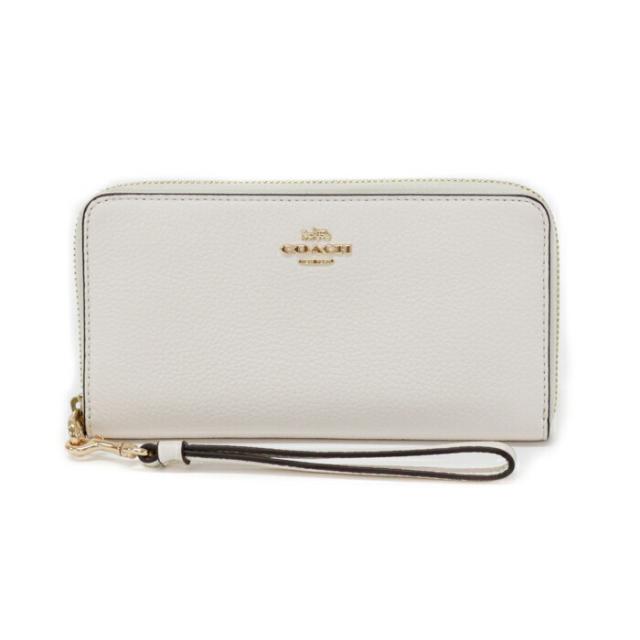コーチ COACH ロング ジップ アラウンド ウォレット リファインド ペブル レザー C4451 長財布 ラウンドファスナー ロングウォレット ストラップ付き メンズ レディース チョーク (アイボリー) 中古 mbe18009