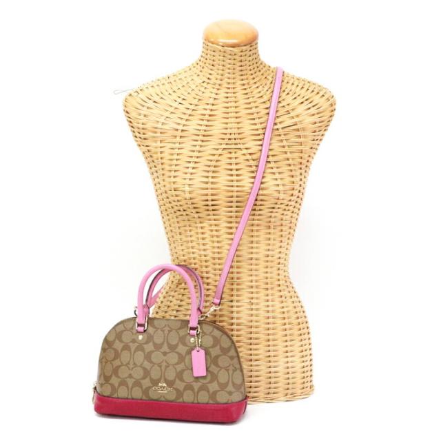 コーチ COACH ハンドバッグ PVC / レザー シグネチャー F29566 2WAYバッグ ショルダーバッグ 肩掛け 手提げかばん ミニボストン ドーム型 レディース ピンク / ベージュ 中古 mbf02005