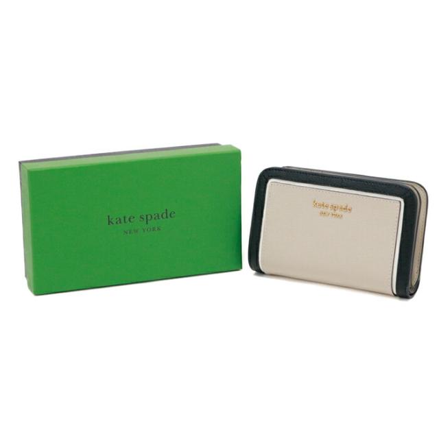 ケイトスペード Kate Spade モーガン カラーブロック コンパクト ウォレット サフィアーノレザー K8965 二つ折り財布 ミディアムウォレット ミニ財布 レディース アースンウェア ブラックマルチ (ベージュ / ブラック) 中古 mbf09015