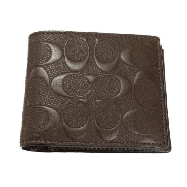【ABランク】 コーチ COACH 3-IN-1 ウォレット PVC / クロスグレーン レザー シグネチャー F75371 二つ折り財布 コンパクト ID ウォレット パスケース付き ミディアムウォレット メンズ ブラウン 中古 mbf24014