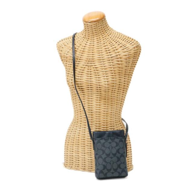 【ABランク】 コーチ COACH ハドソン フォーン ランヤード シグネチャー キャンバス PVC / リファインド ペブル レザー CB911 ミニ ショルダーバッグ スマホショルダー クロスボディ 斜め掛け 肩掛け メンズ レディース チャコール (グレー) / ブラック 中古 mbf30002